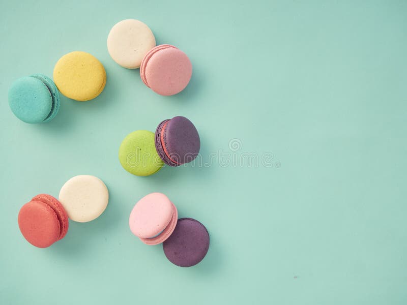 Macarons Pattern on Pastel Blue Background Stock Photo - Image of ...