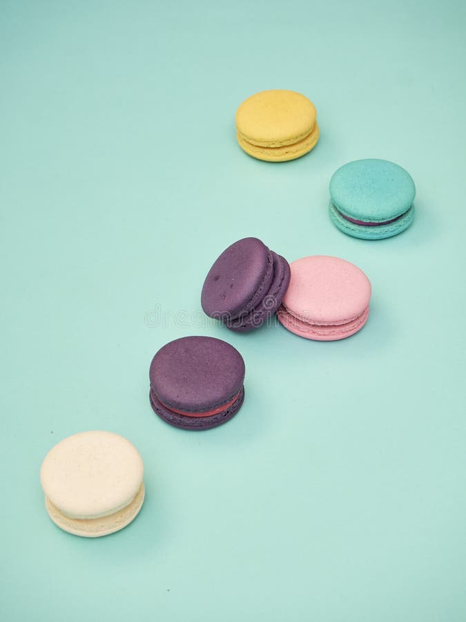 Macarons Pattern on Pastel Blue Background Stock Photo - Image of ...