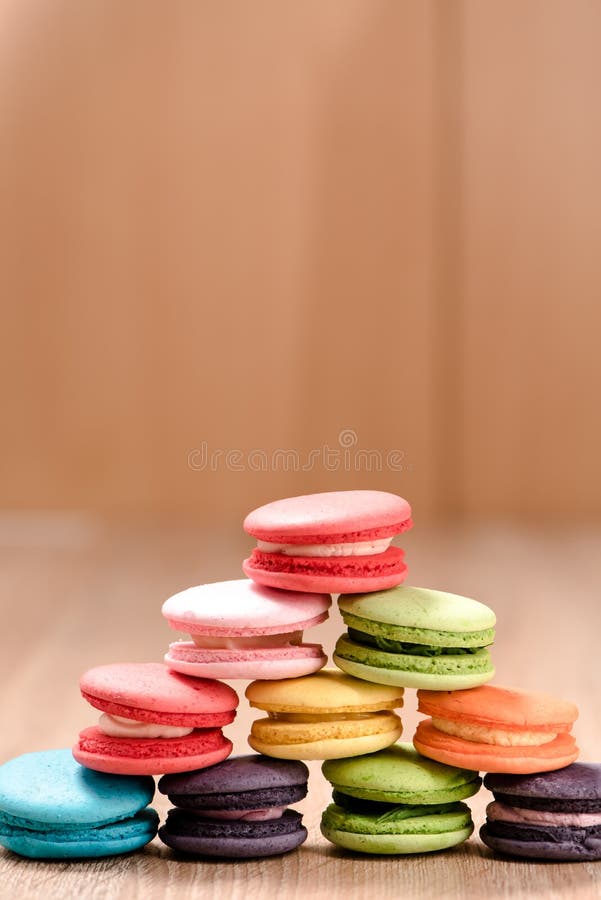 Macarons in Plate on Wood Table Stock Photo - Image of cuisine ...