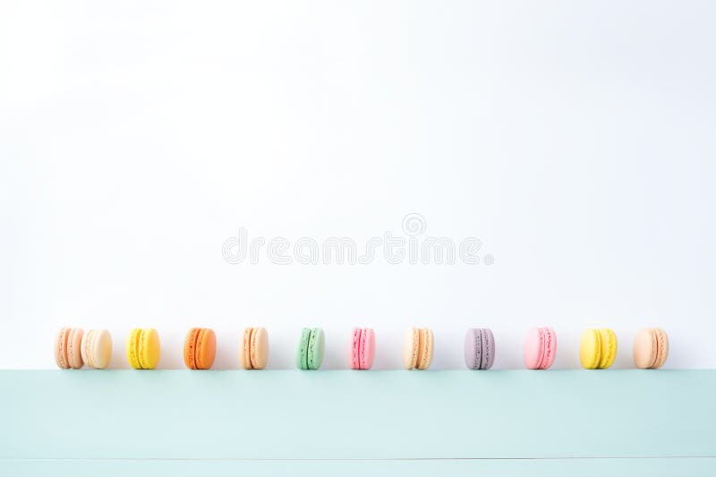 Macarons in Row, Gradient Colors, Light Wood Stock Illustration ...