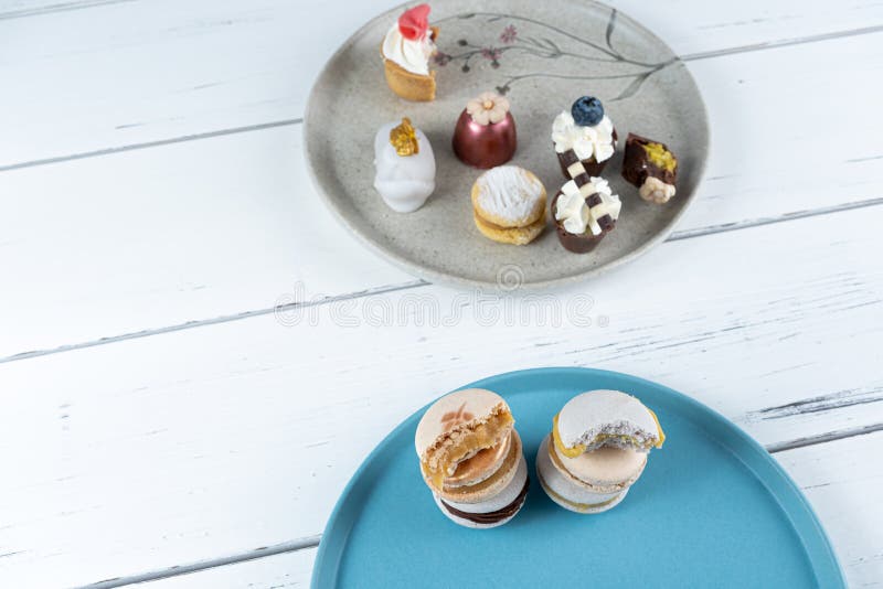 Macarons Stacked Alongside Assorted Fancy Sweets_top View Stock Photo ...
