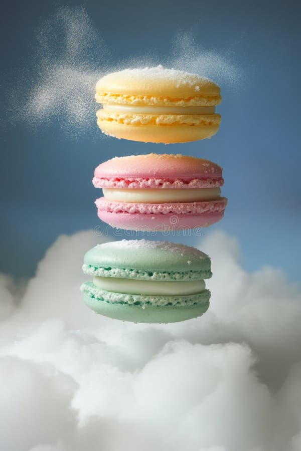 Macarons Stacked in a Dreamy Cotton Candy Cloud Scene with a Rainbow ...