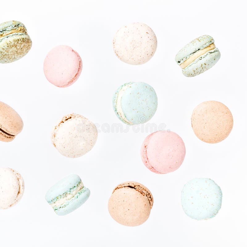 Macarons, Top View Flat Lay, Fly Falling Macaroon Stock Photo - Image ...