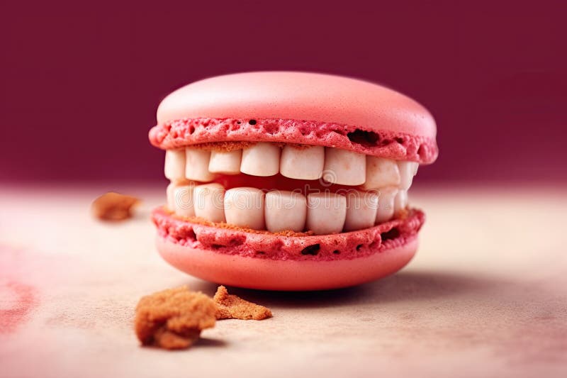 Macaroon Cookie with Mouth and Teeth. Generative Ai Stock Image - Image ...