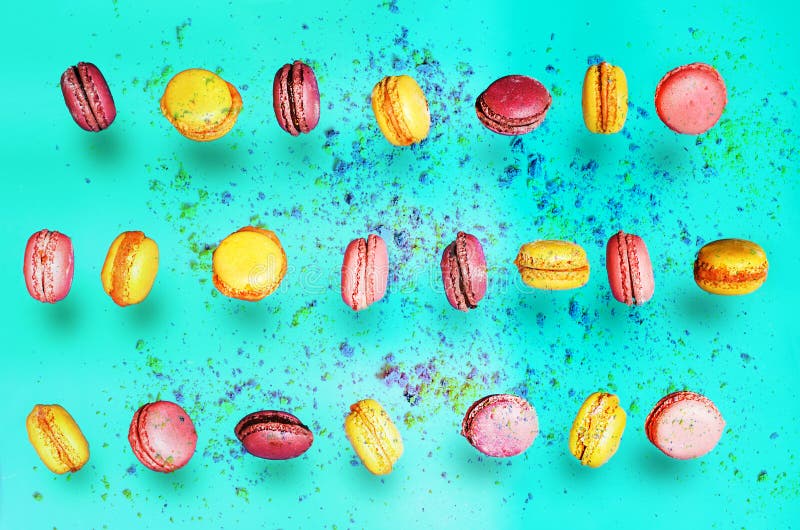 Macaroon Cookies Flying and Floating in the Air. Stock Image - Image of ...