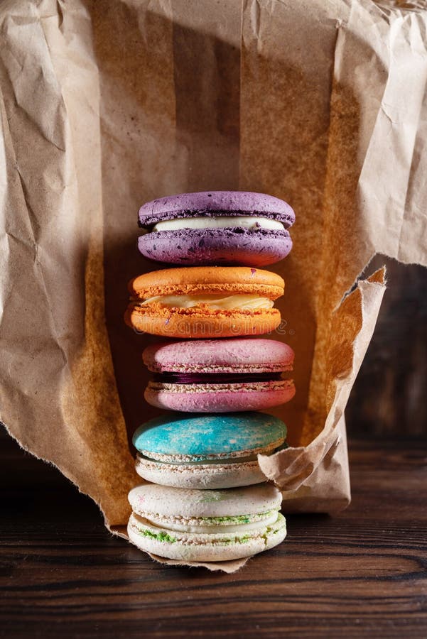 Macaroon Cookies in Paper Packaging. Makar in Craft Paper. French ...
