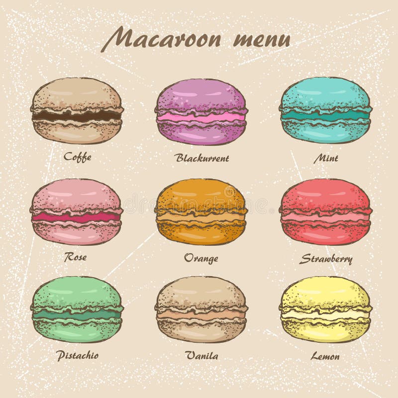 Macaroon menu set stock illustration. Illustration of french - 46880469