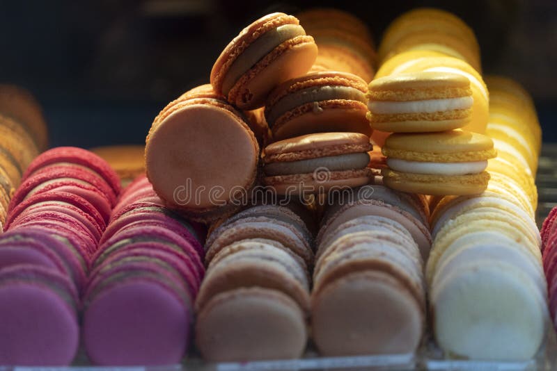 Macaroon Sweet Pastry in a Store Display Stock Image - Image of cookie ...
