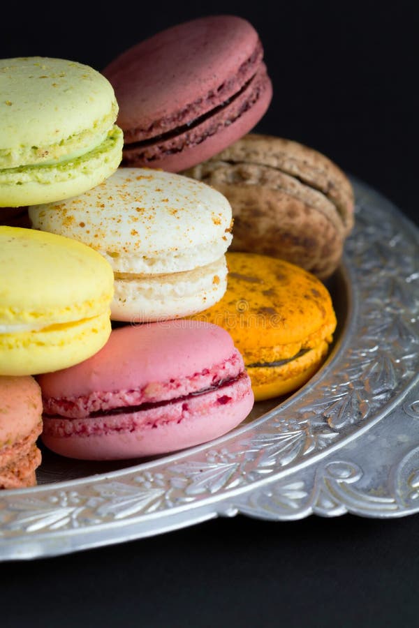 Macaroons on Decorative Silver Tray Stock Image - Image of lemon ...