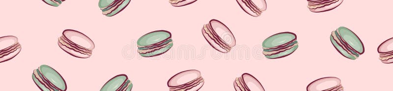 Color Seamless Border of Macaroons on a Pink Background. Stock ...