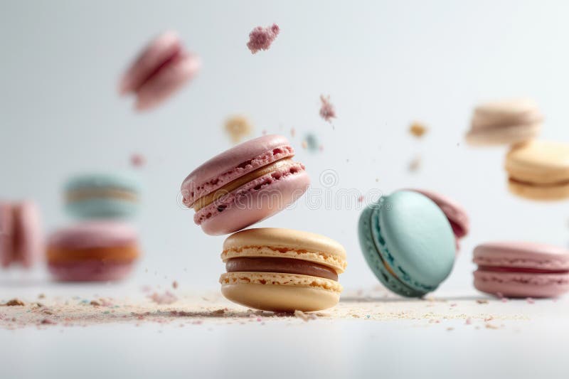 Macaroons Flying on White Background, Floating in the Air. Generative ...