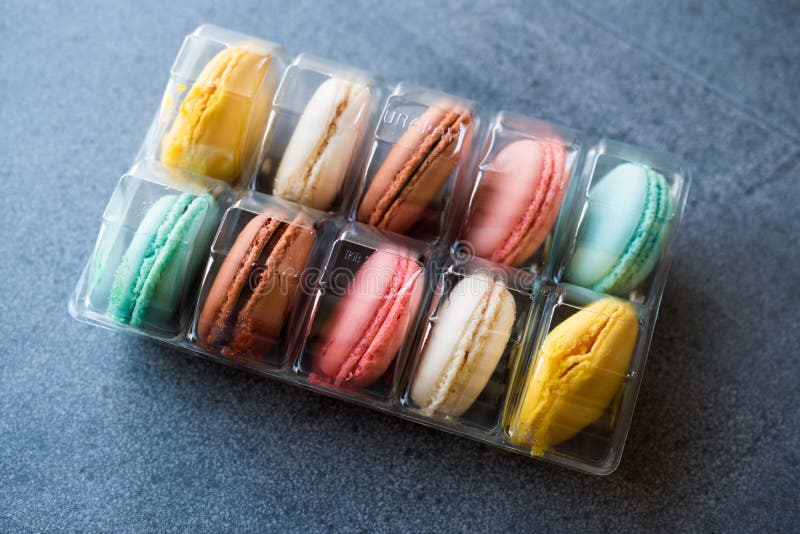 Macaroons or Macaron Cakes in Plastic Container / Package. Stock Image ...