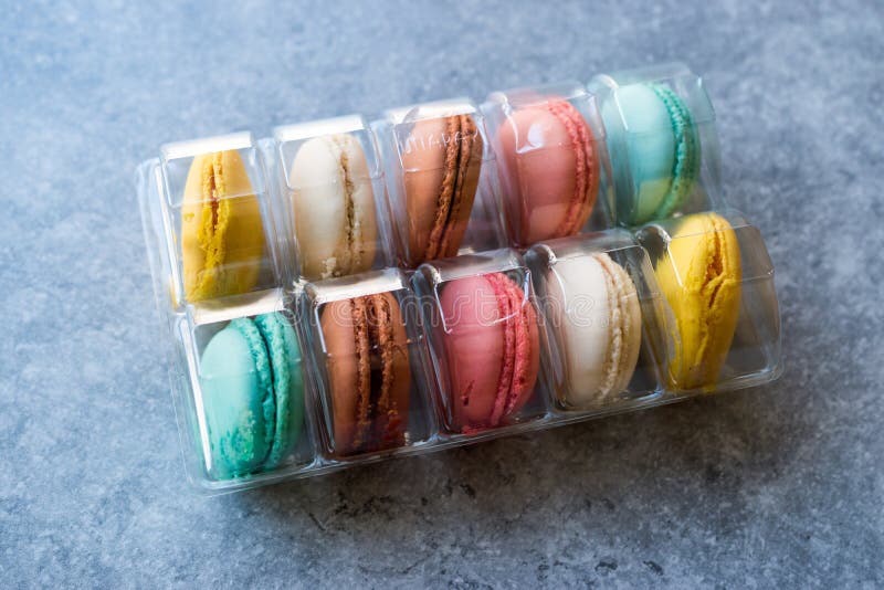 Macaroons or Macaron Cakes in Plastic Container / Package. Stock Image ...