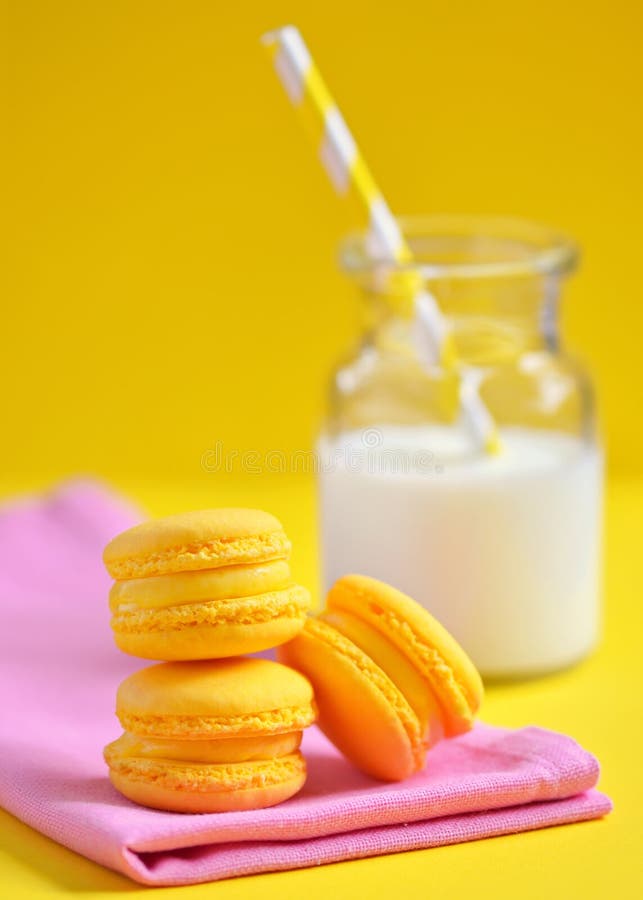Macaroons and milk stock photo. Image of lemon, candy - 37700696