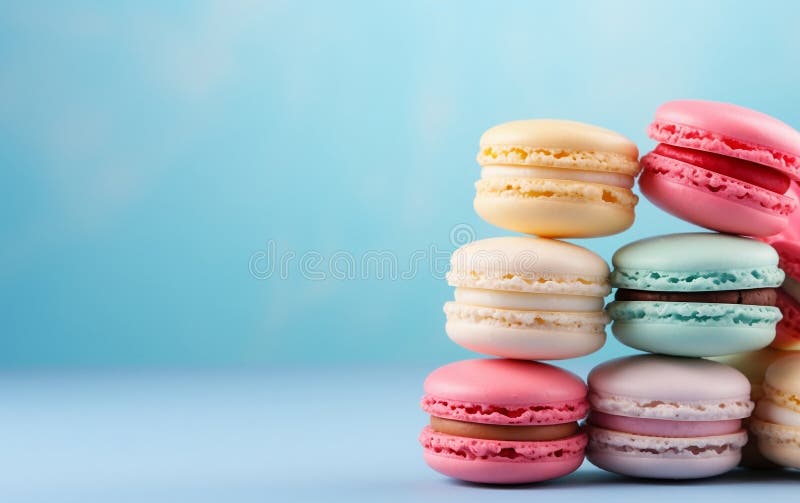 Macaroons on Pastel Blue Background. Generative AI Stock Illustration ...