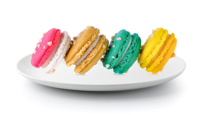 Macaroons in Plate Isolated on a White Background Stock Image - Image ...