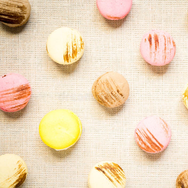 Macaroons with Yellow Macaroon on a Linen Napkin Stock Photo - Image of ...