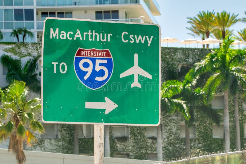 MacArthur Causeway and I-95 Sign in South Beach, Miami Stock Image ...