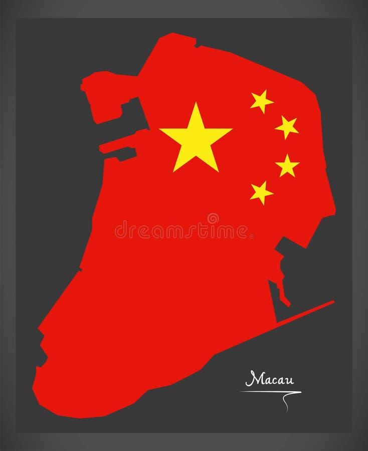 Macau China Map with Chinese National Flag Illustration Stock Vector ...