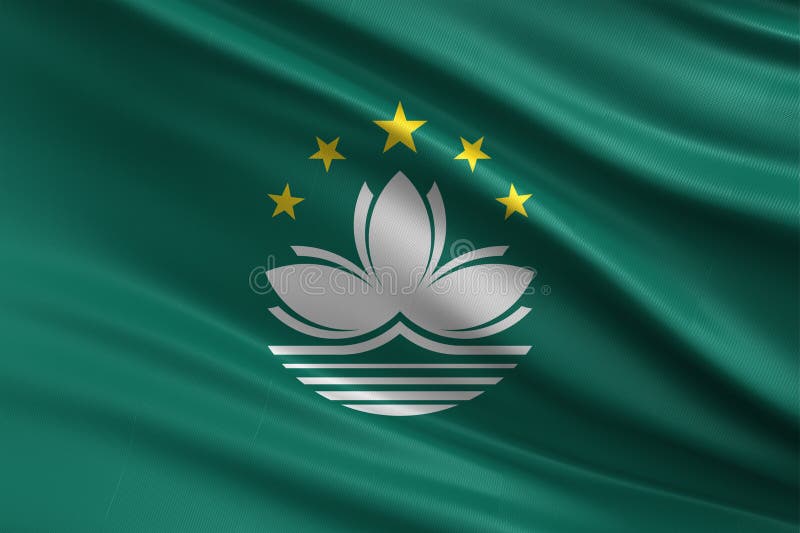 Macau Flag with Fabric Texture, Official Colors, 3D Illustration Stock ...