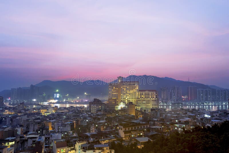 Macau City View from Above at Twilight Stock Photo - Image of hotel ...