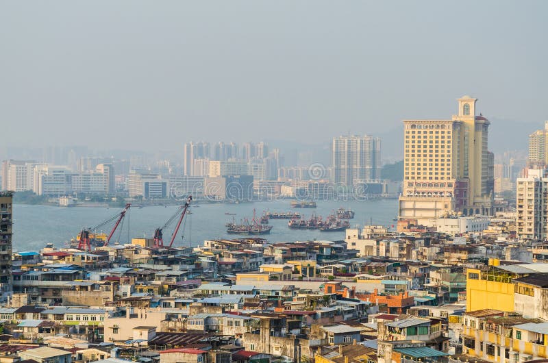 Macau Harbor Area and Cityscape in Macau Stock Photo - Image of river ...