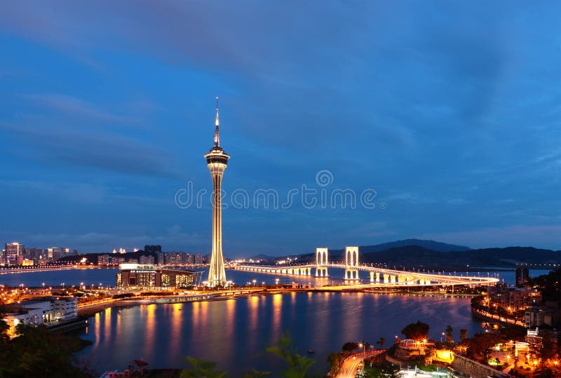 Macau at night stock photo. Image of hotel, blue, macao - 20235622