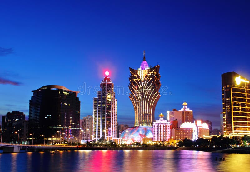 Macau at night stock image. Image of lake, night, horizon - 26340013