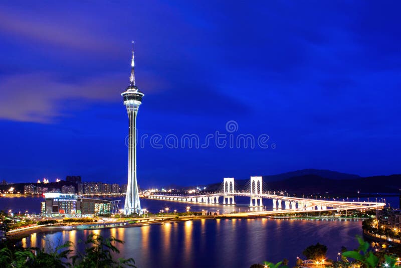 Macau at night stock image. Image of lake, night, horizon - 26340013