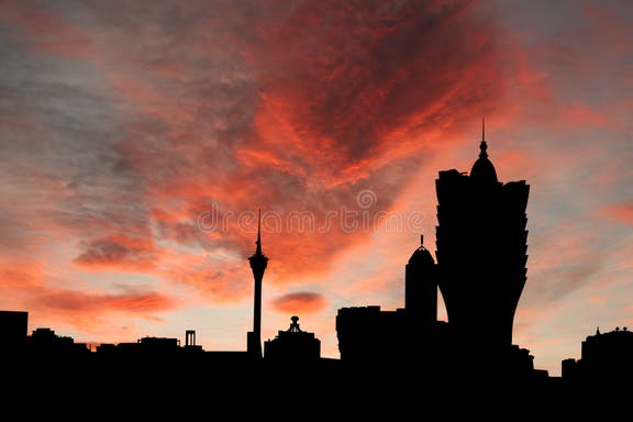 Macau skyline at sunset stock illustration. Illustration of building ...