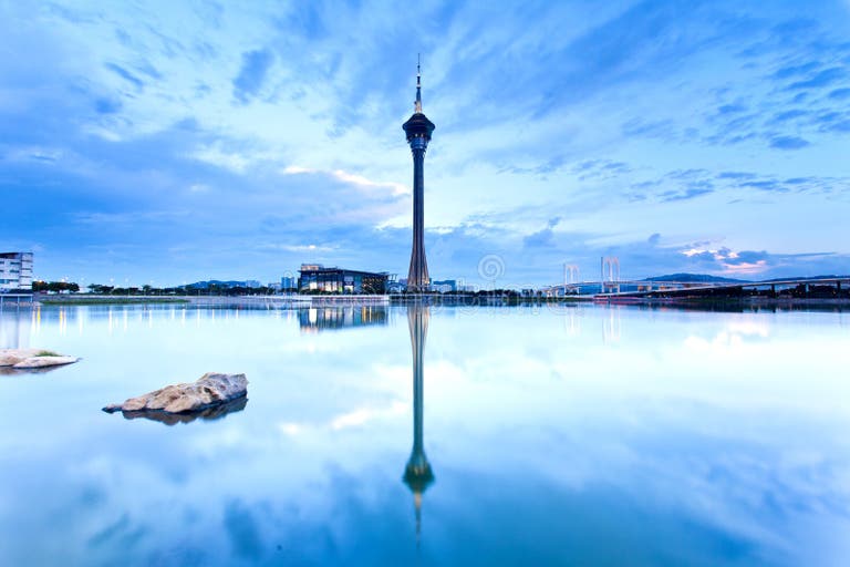 Macau sunset along pond stock image. Image of lights - 34367651