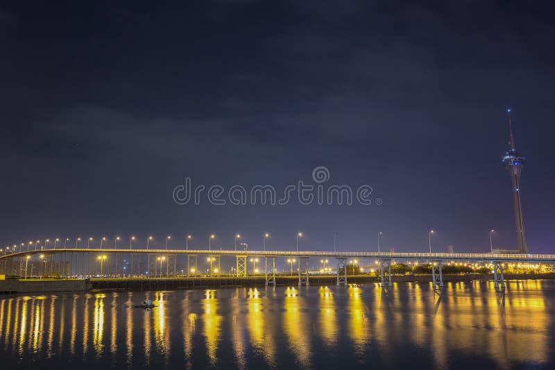 Macau Taipa Bridge at Night in Macau Stock Image - Image of nobre ...