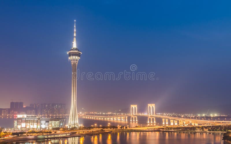 Macau Tower stock image. Image of bridge, moon, construction - 56844251