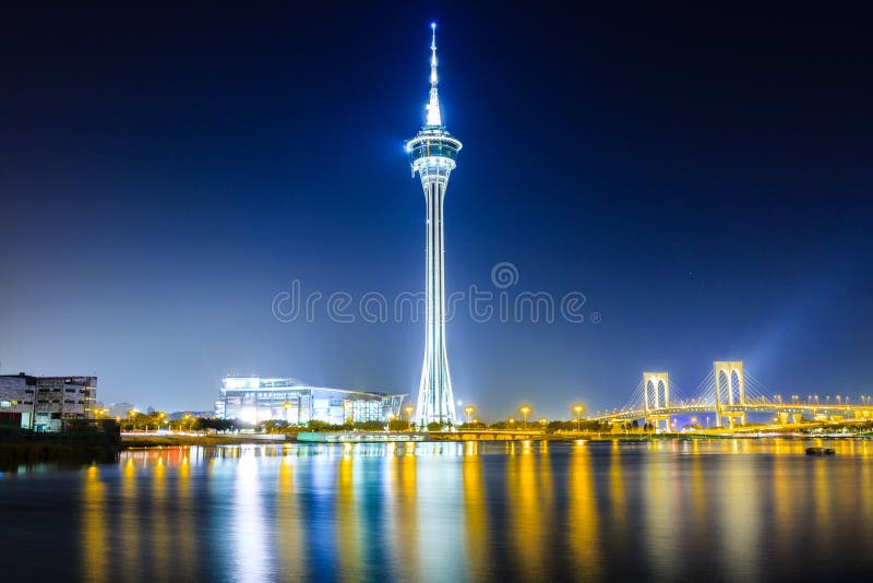 Macau tower at night editorial image. Image of coast - 62871890