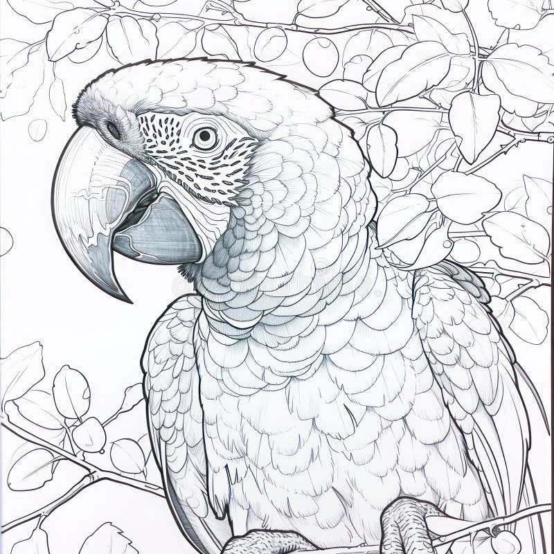 Macaw Bird Drawing Coloring Book Page Stock Illustration - Illustration ...