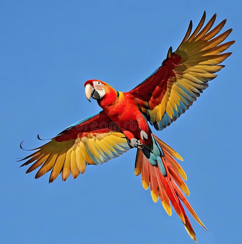 Macaw in Mid-Air Flight with Wings Fully Spread Stock Illustration ...