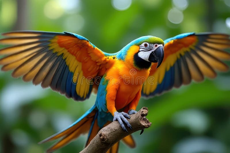 Macaw in Motion stock illustration. Illustration of orange - 377436910