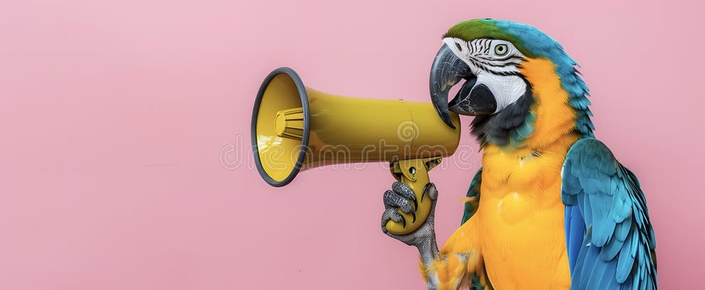 Macaw Parrot Bird Announcing Using Megaphone. Notifying, Warning ...