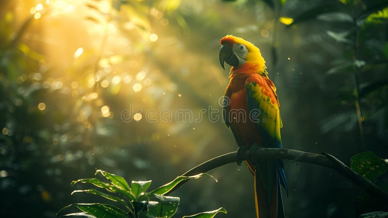 Macaw Parrot Bird on a Branch of Tree in the Jungle Stock Image - Image ...