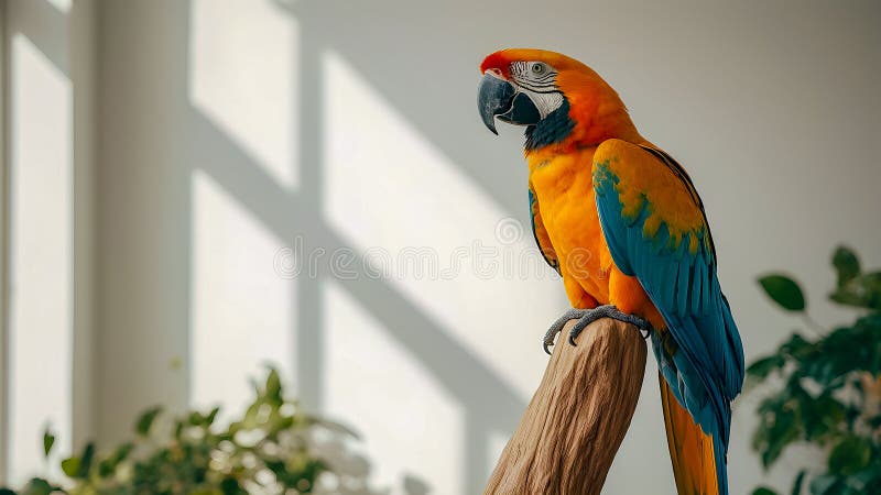 The Macaw is in the Room, Sitting on a Stand or on a Railing ...