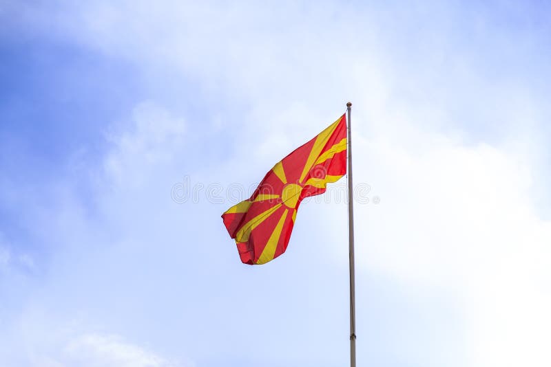 Macedonian Flag Waving in the Sky Stock Photo - Image of europe, banner ...