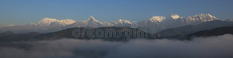 Machapuchare and Annapurna Range, Nature Header Stock Photo - Image of agriculture, scenics ...