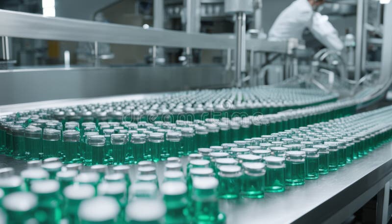 A Machine on an Assembly Line Making Green Bottles Stock Illustration ...