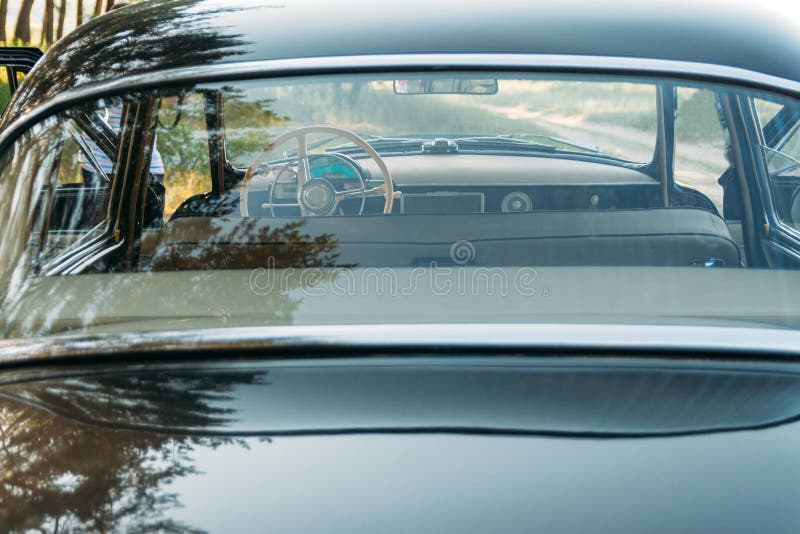 Machine Black, Inside the Seat of Beige Leather, Retro Car.stage in ...