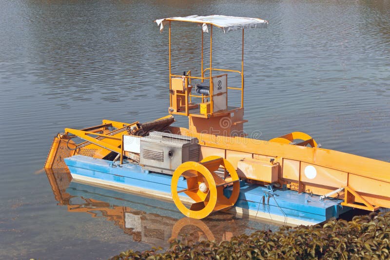 Machine Boat for Cleaning River Plants Stock Photo - Image of plants ...