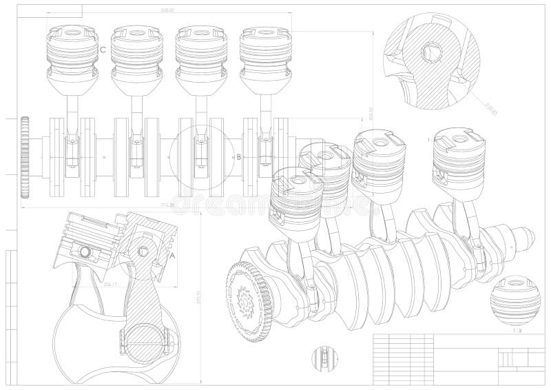 Machine Building Drawing. Engine Car on a White Stock Vector ...