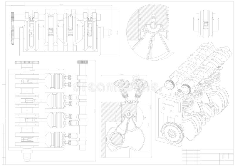 Machine Building Drawing. Engine Car on a White Stock Vector ...