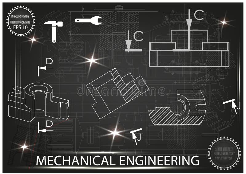 Machine-building Drawings on a Black Background, Wheel Stock Vector ...