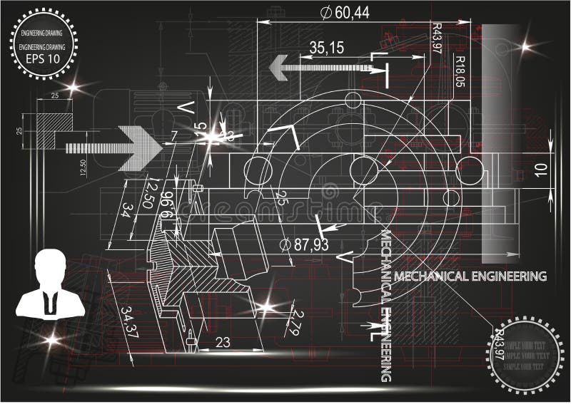 Machine-building Drawings on a Black Background Stock Vector ...
