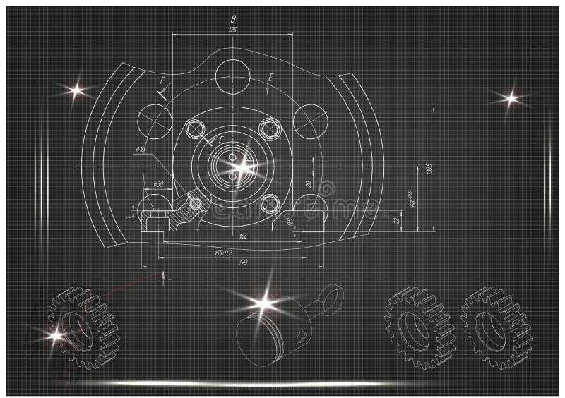 Machine-building Drawings on a Black Background Stock Vector ...